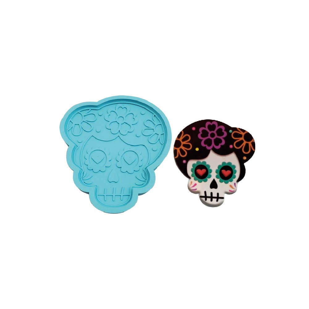 Molde Para Galleta de catrina peinado Con Flores de silicona Marca ...